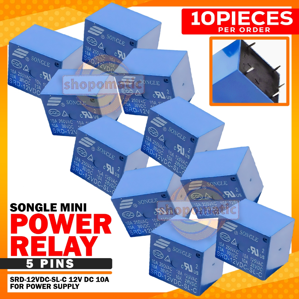 SHOPO 10PCS Songle SRD-12V 5-Pin Relays – 12V DC 10A Mini Power Relay ...