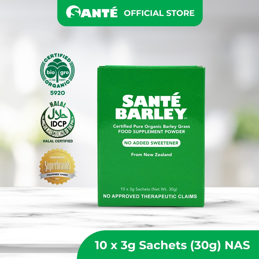 Santé Barley Powder No Added Sweetener (3g x 10 Sachets) | Certified Organic Barley Grass from ...