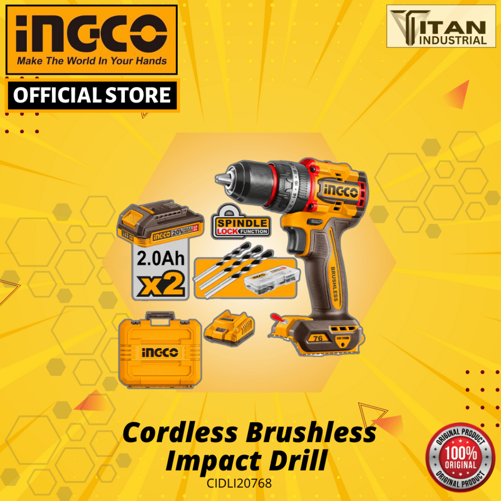 INGCO Brushless Cordless Impact Drill 20V CIDLI20768 • Tm ss | Shopee ...