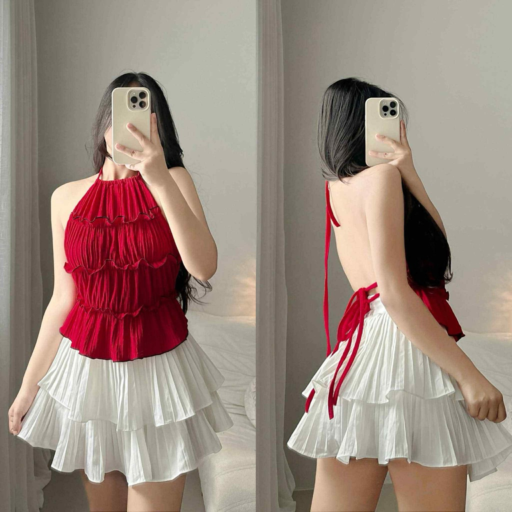 TMT Scarlet Backless Halter Tie Ruffled Top | Shopee Philippines
