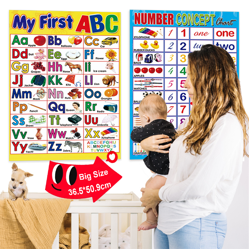 Big Size Chart For Kid Educational Set Wall Colors Numbers Alphabet ...