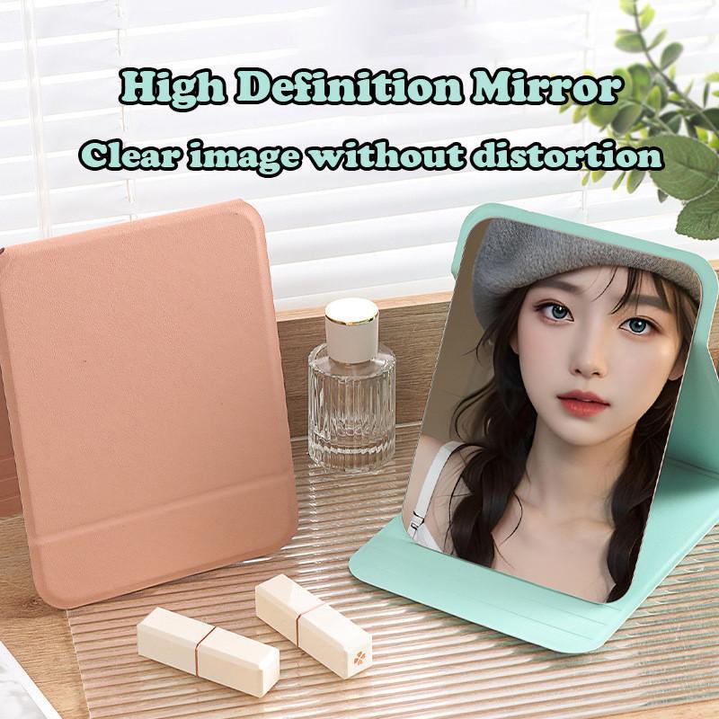 Foldable Mini Makeup Mirror Portable PU Leather Student Dormitory ...