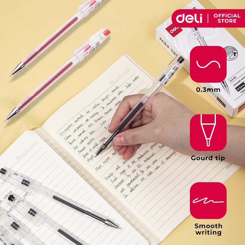 Deli G40 Smooth Writing Gourd Tip Gel Pen 0.3mm 12pcs/box | Shopee ...