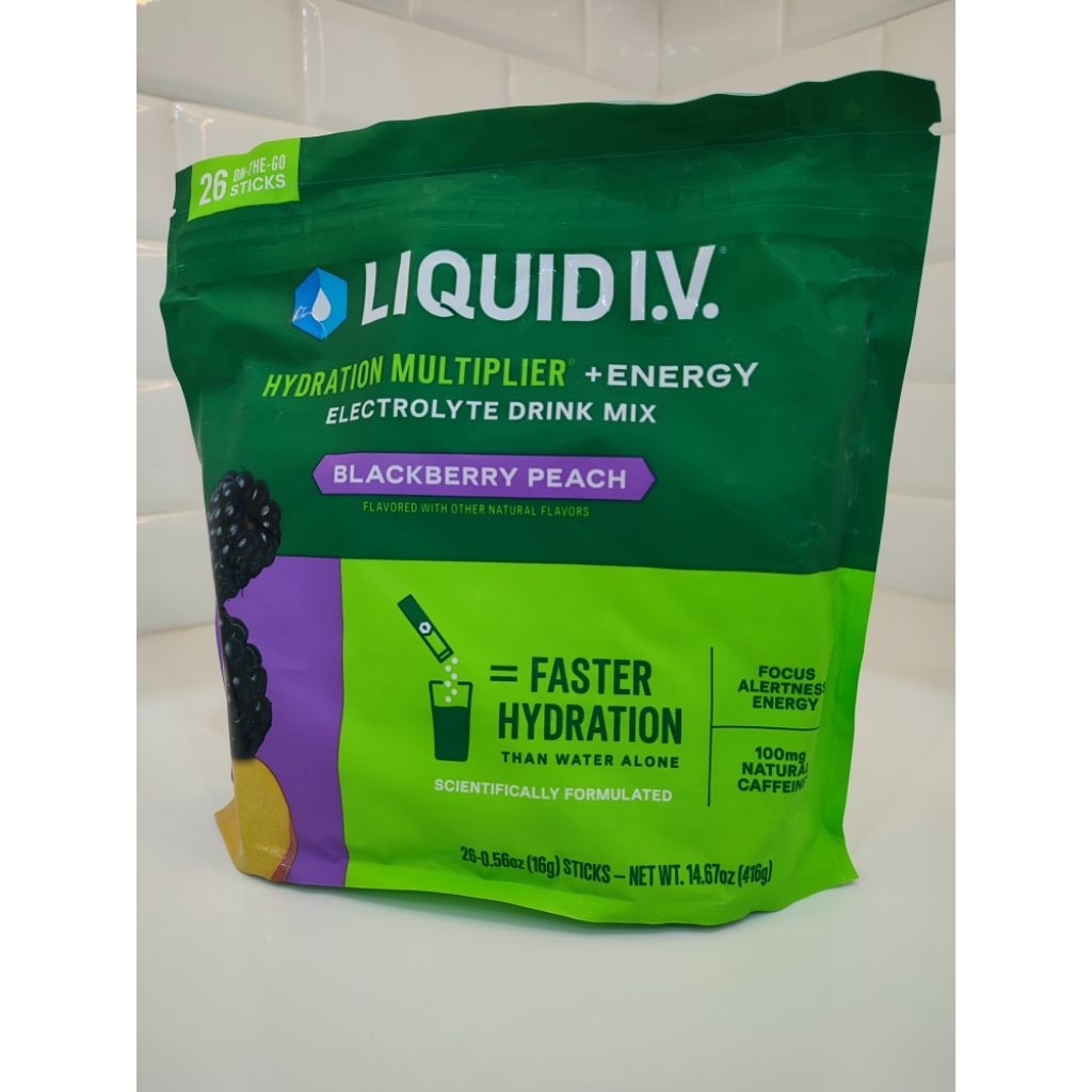 Liquid IV (sold per stick) Hydration Multiplier + Energy Electrolyte Drink Mix Blackberry Peach ...