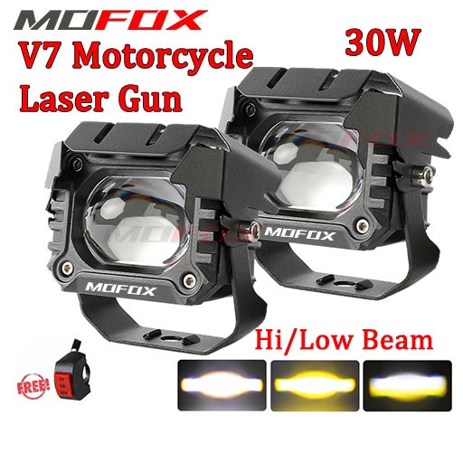 MOFOX V7 Laser Gun Dual Color Motorcycle Mini Driving Light 30W Hi/Lo ...