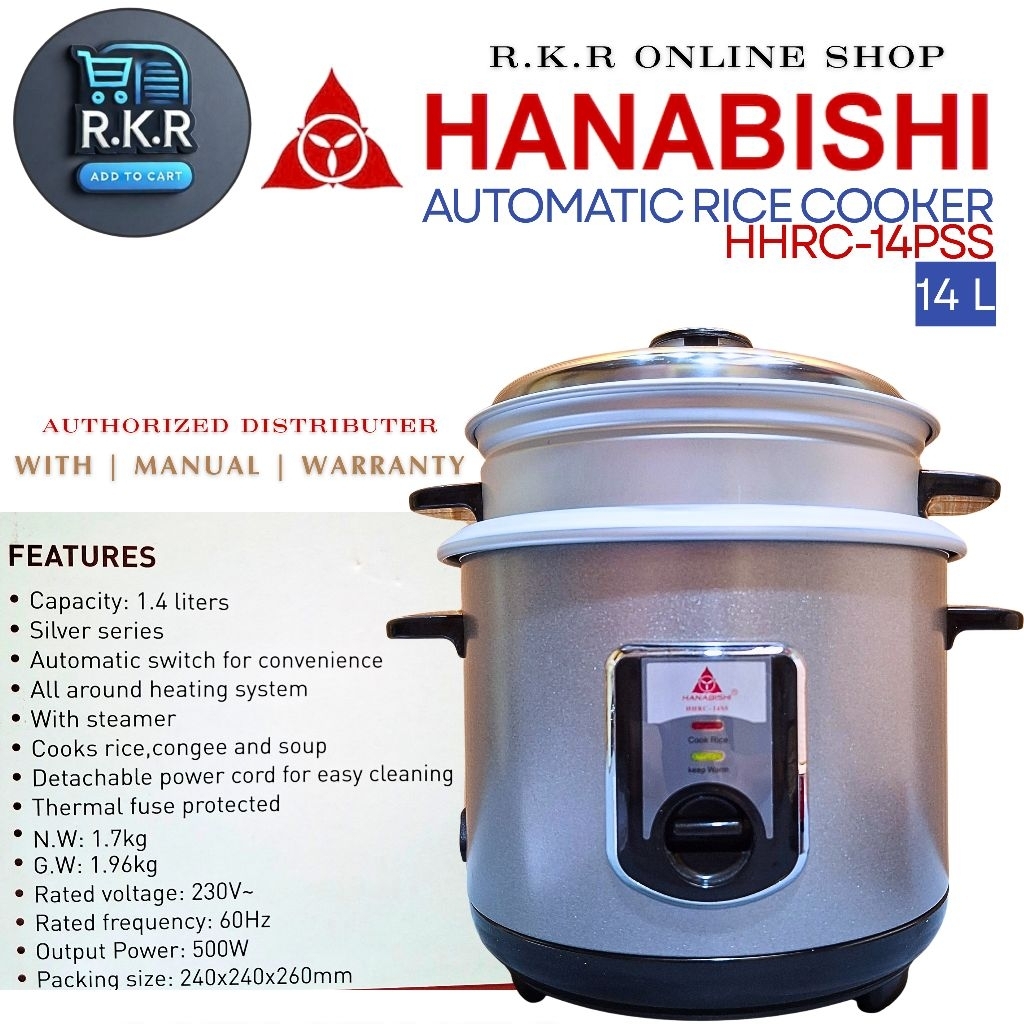 HANABISHI RICE COOKER 1.4L STAINLESS STEEL (HHRC-14SS) | Shopee Philippines