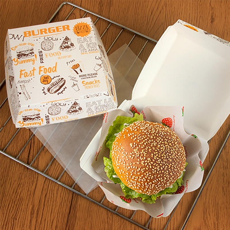 100Pcs Burger Box With Design Greaseproof Burger Box Packaging Box Food ...