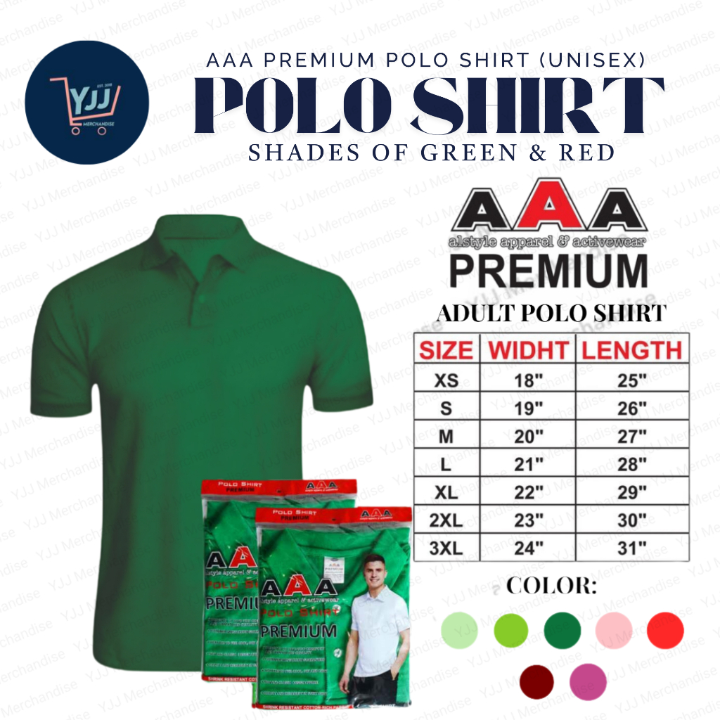 AAA PREMIUM POLO SHIRT (UNISEX) SHADES OF GREEN & RED | Shopee Philippines