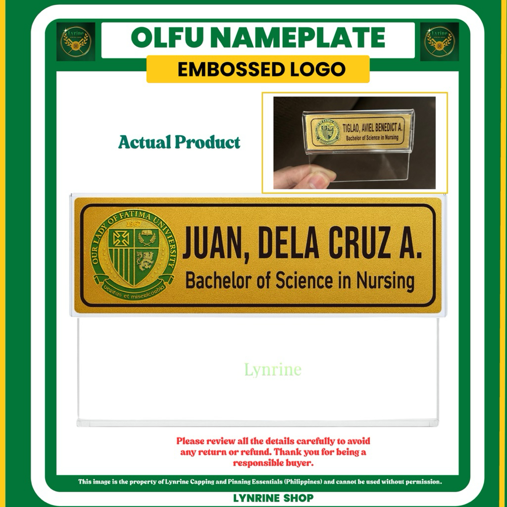 OLFU ACRYLIC NAMEPLATE | OUR LADY OF FATIMA UNIVERSITY | PLS. NOTE YOUR ...