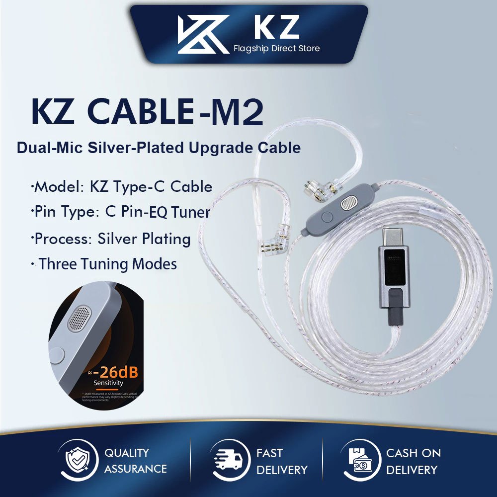 KZ M2 Dual-Mic Silver-Plated Upgrade Cable EQ Tuning Switch -26dB ...