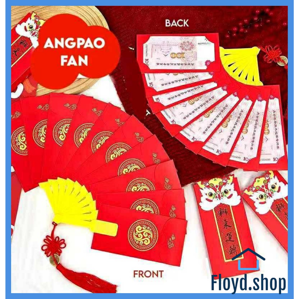 6/8/10 Cards Slots Folding Fan Shaped Red Envelope Chinese New Year Red ...