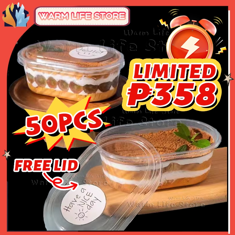 50PCS Thick Clear Disposable Oval Cake Box with Lid for Mousse, Cake ...