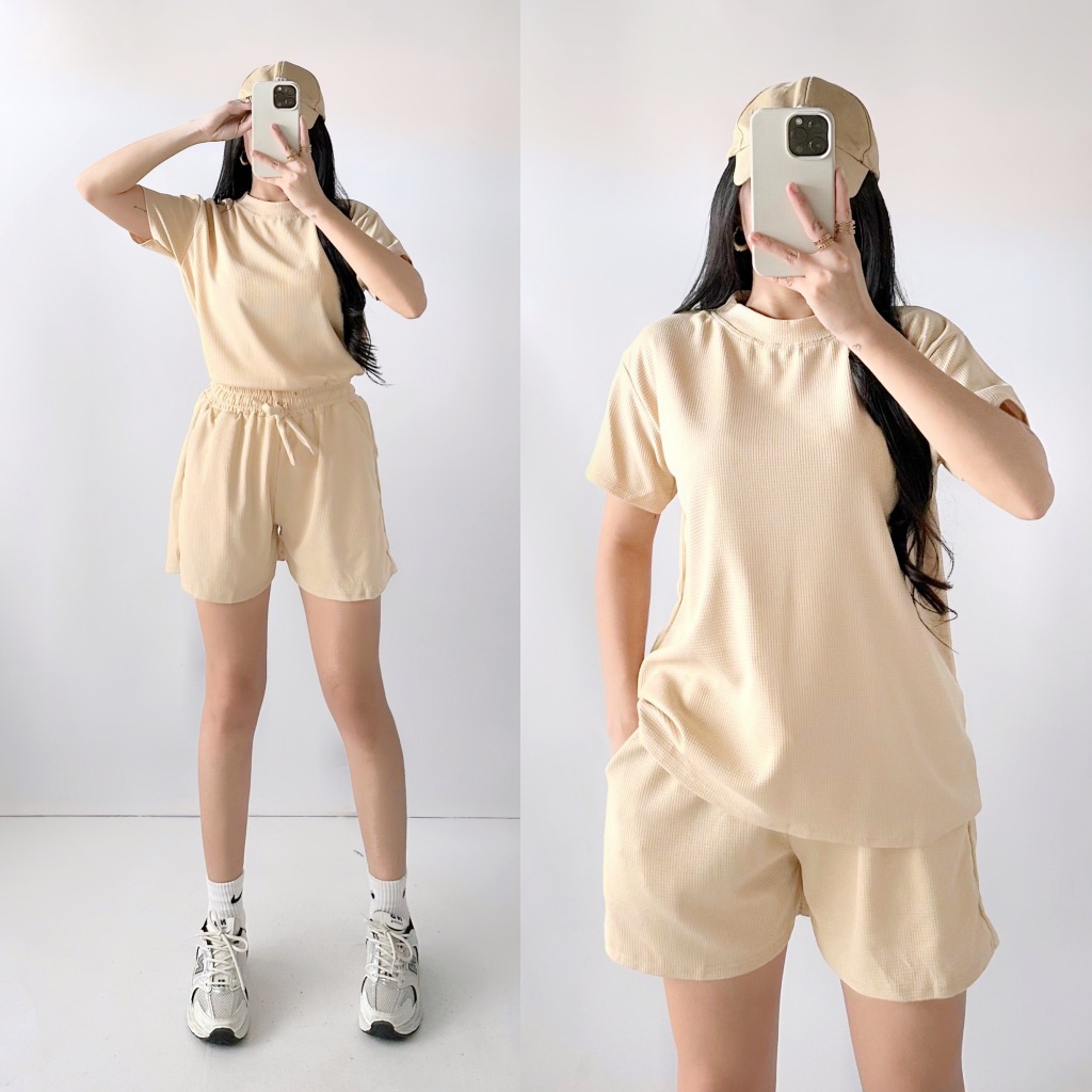 Sunny&Co Plus Size Terno Stella Waffle Fabric TOP T-Shirt Terno Short ...