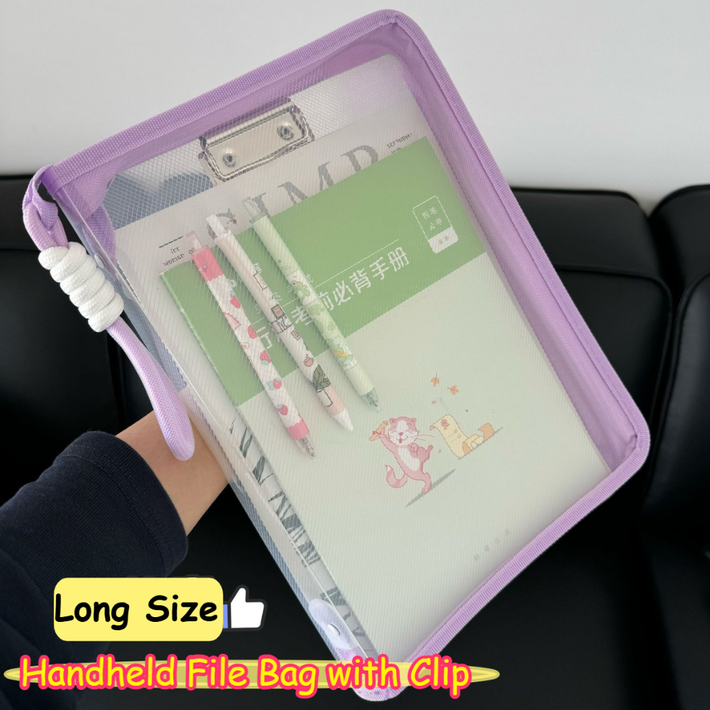 Long Zipper File Bag With Clip Portable File Pouch Legal Size Clear ...