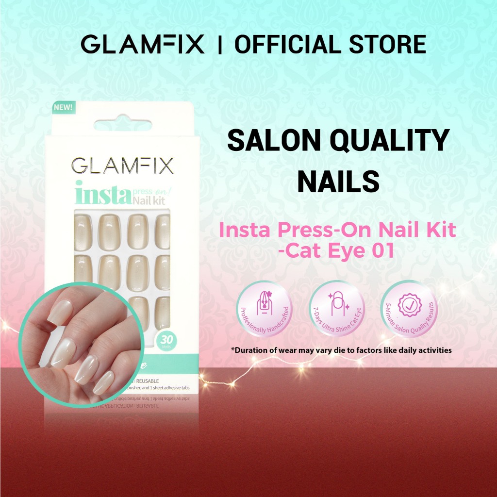 GLAMFIX Insta Press-On Nail Kit Cat-Eye 01 | Long-Lasting Adhesive Hold ...