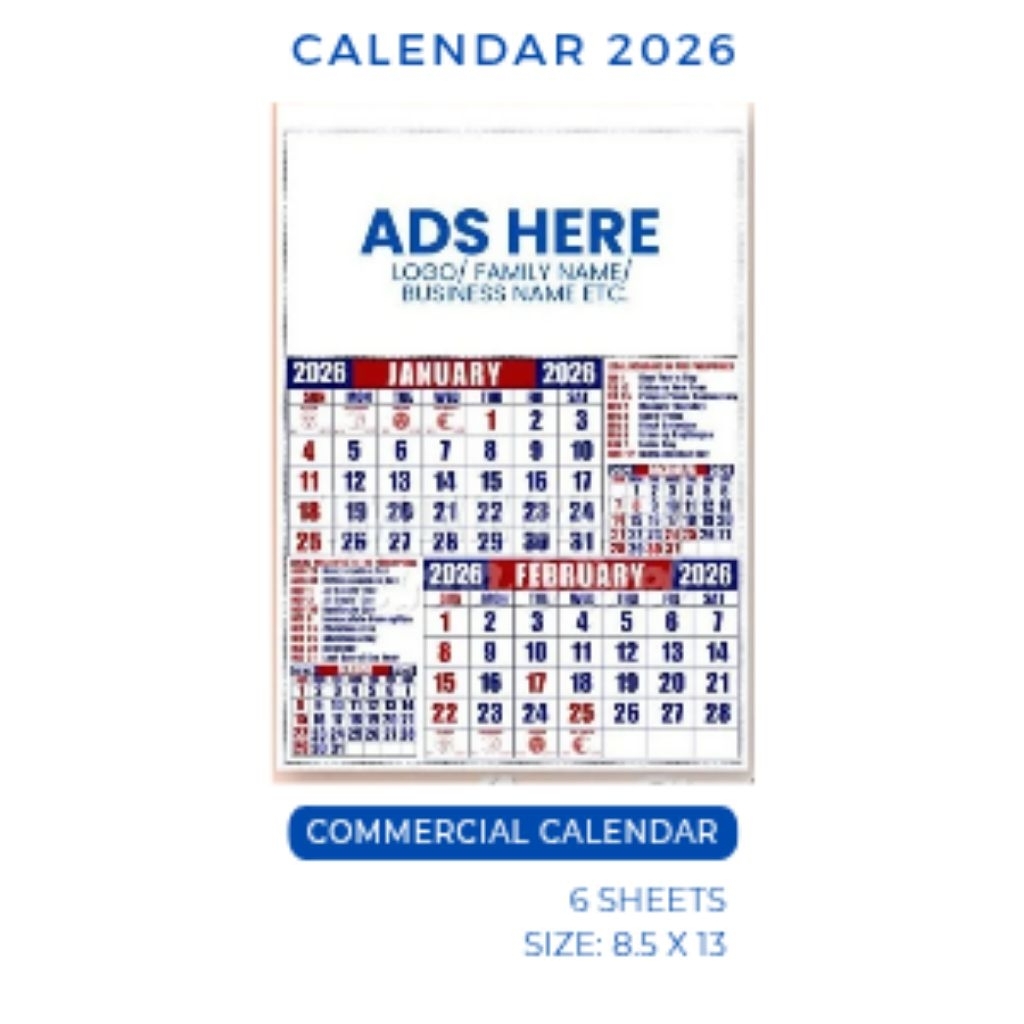 COMMERCIAL CALENDAR 2026 6 Pages for giveaways | Shopee Philippines