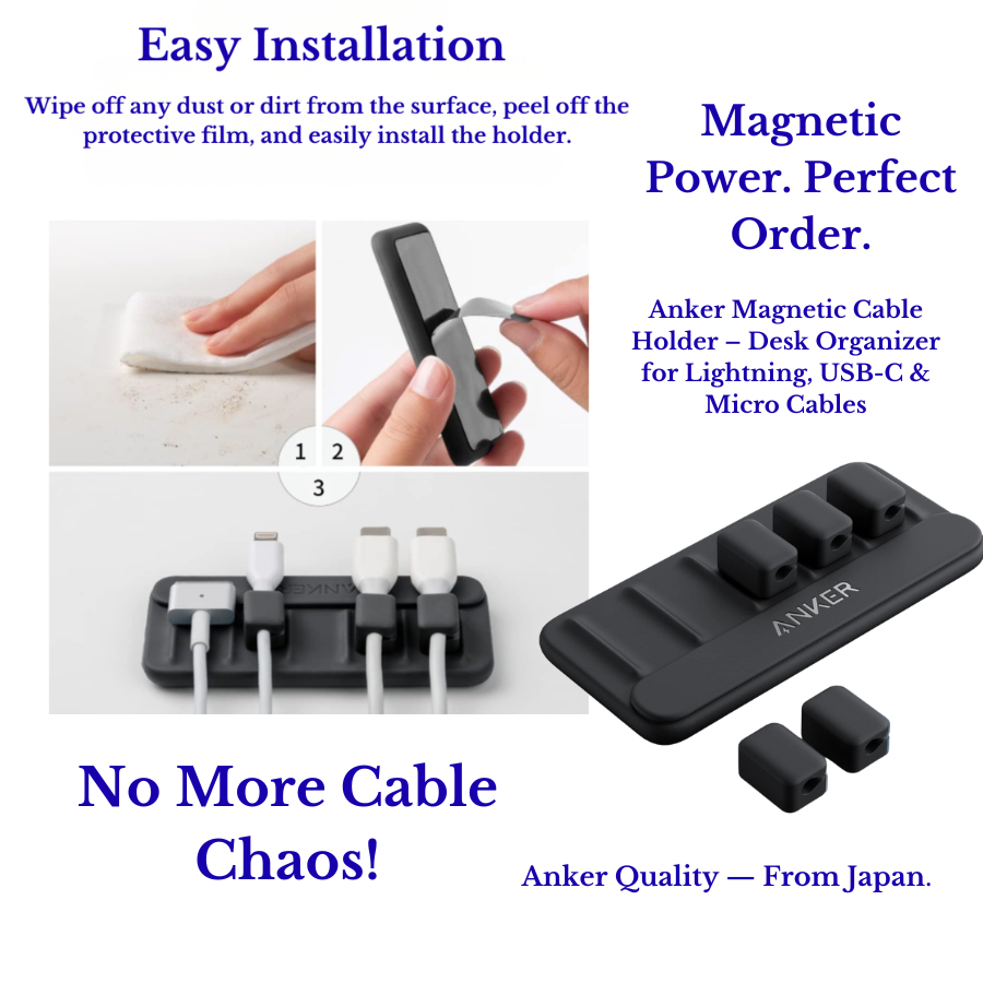 Anker Magnetic Cable Holder – Desk Organizer for Lightning, USB-C ...