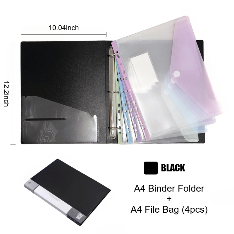 A4/Long Ring Binder Folder with Loose Leaf File Bag 3 Holes Binder ...