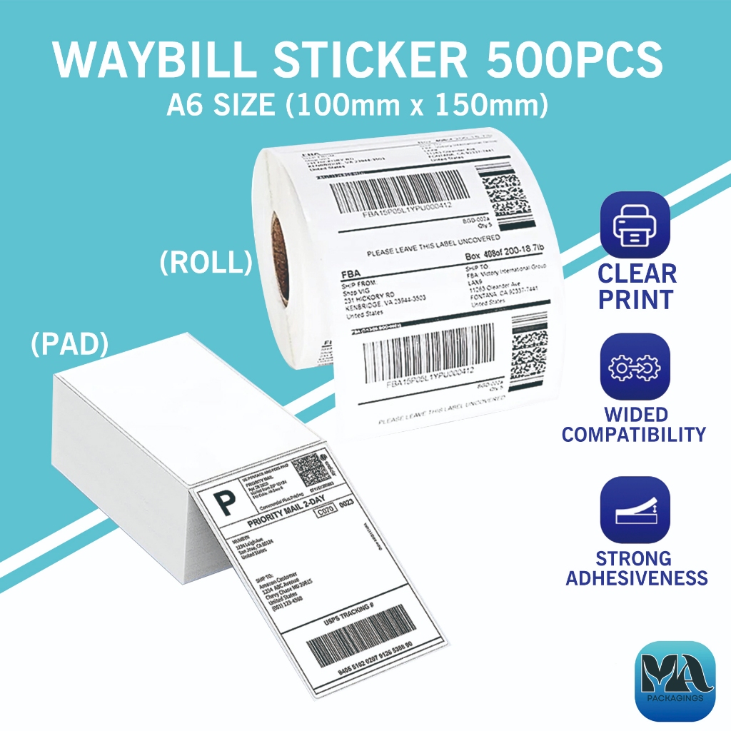 Thermal paper WAYBILL STICKER A6 500PCS 100x150mm WATER PROOF OIL PROOF ...
