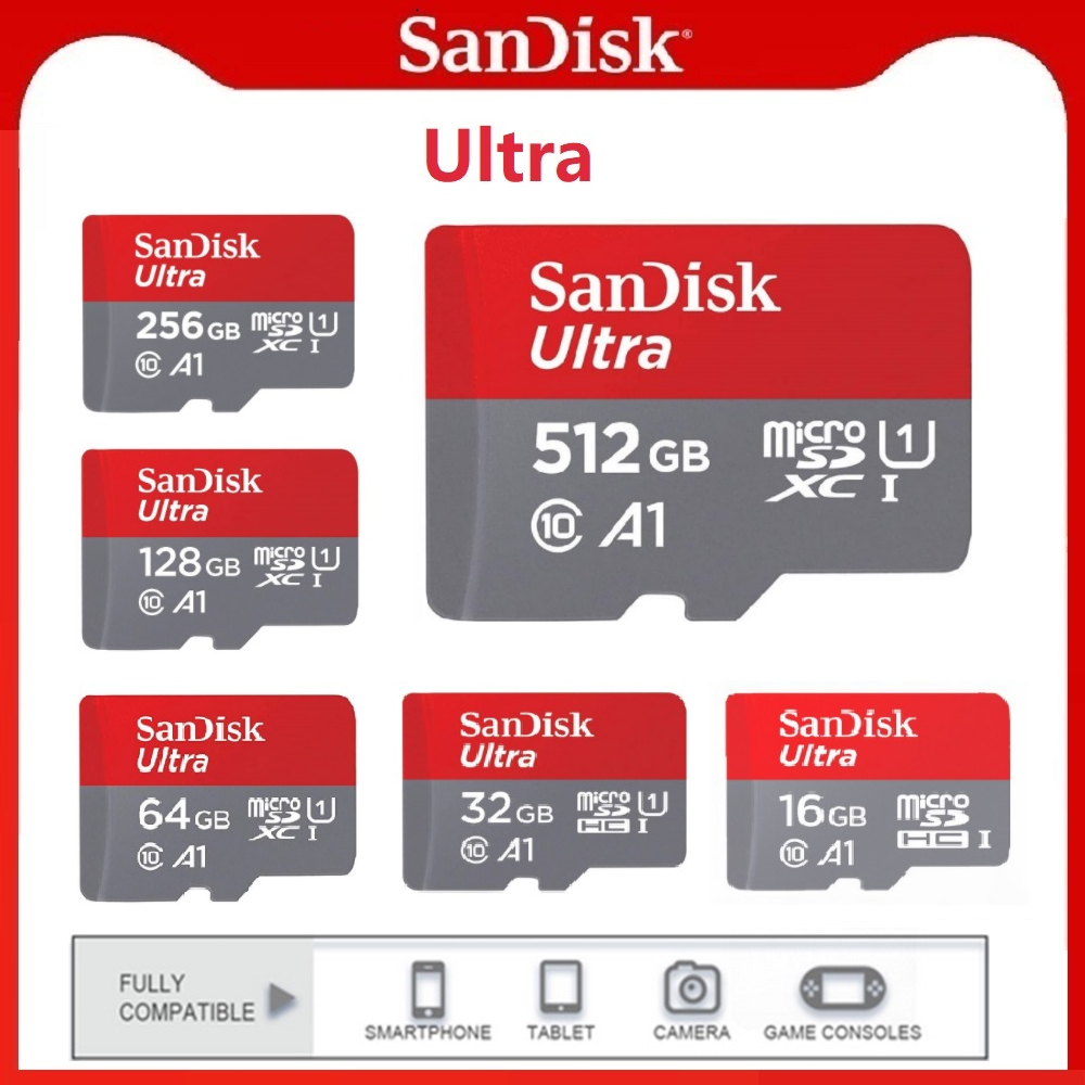 Sandisk Ultra Micro SD Card 16GB/32GB/64GB/128GB/256GB/512GB Ultra A1 ...