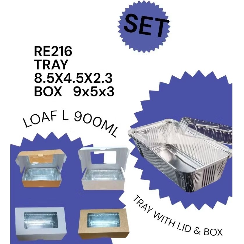Set RE216 8.5x4.5x2.28 900ml Loaf Pan L Aluminum Tray w/ lid & Box ...