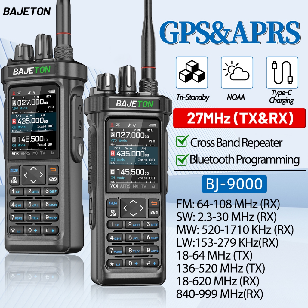 BAJETON BJ-9000 GPS APRS Walkie Talkie Long Range Bluetooth Programming ...