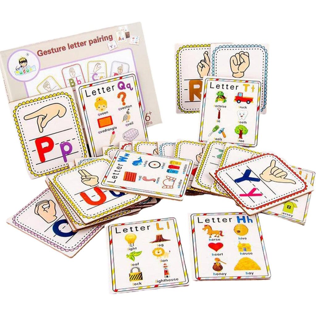 Wooden Gesture Letter Pairing Alphabet Sign Language Flashcards BF-1379 ...