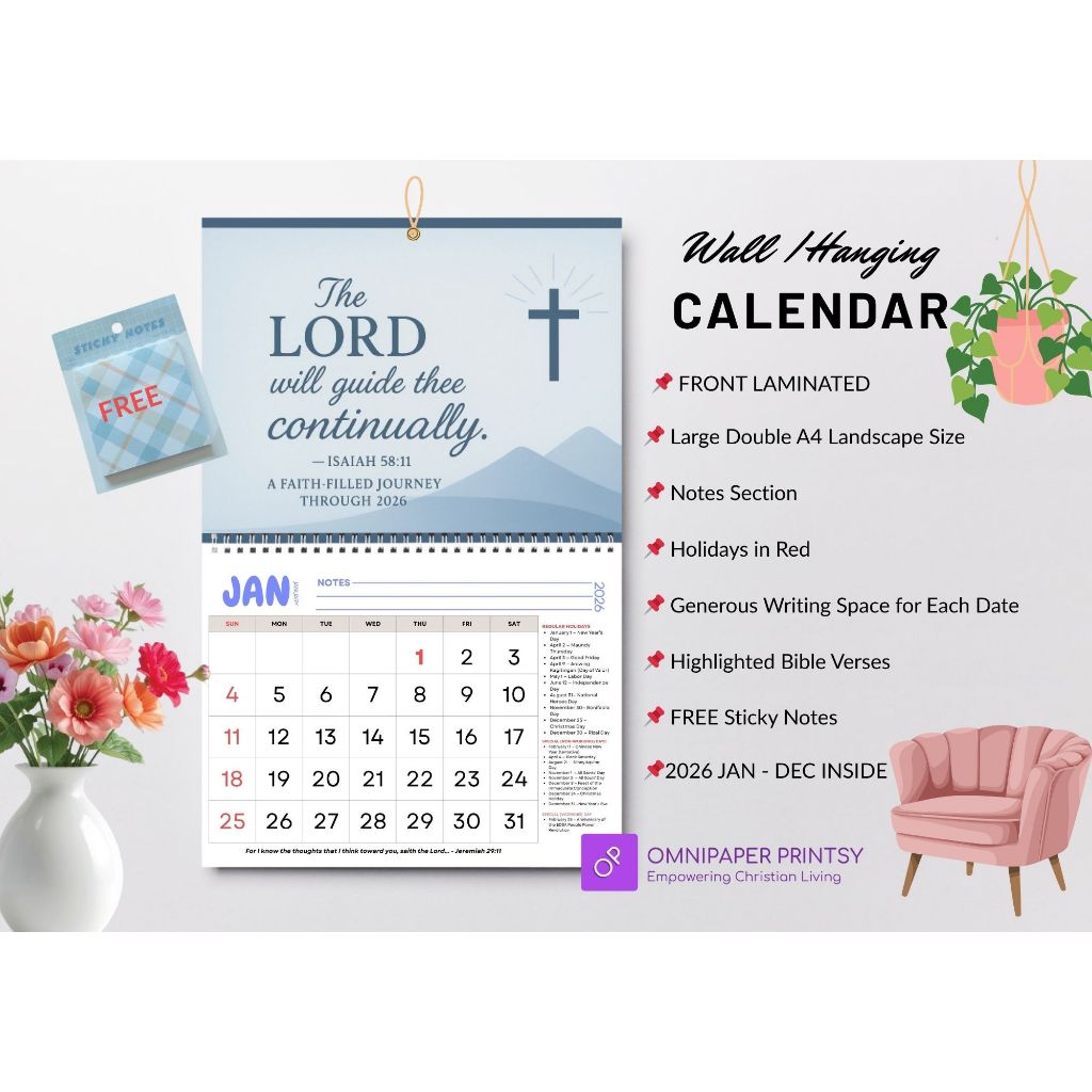 2026 Double A4 Christian Wall Calendar – Landscape Hanging Calendar ...