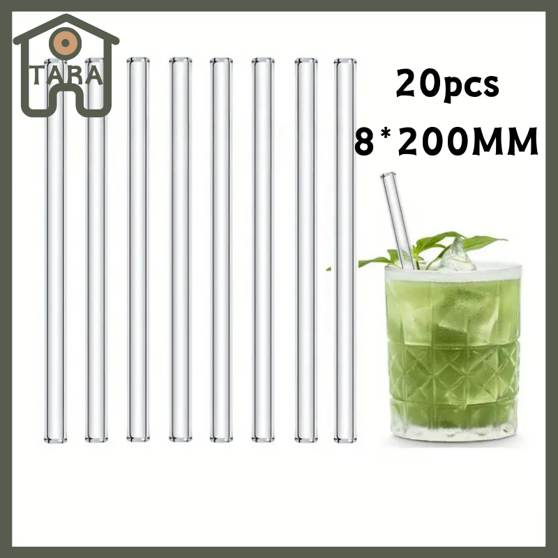 20PCS Clear Glass Straw 20CM Heat-resisting Straight Long Reusable ...