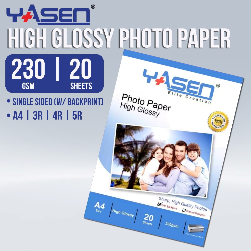 YASEN High Glossy Photo Paper A4 5R 4R 3R 20 Sheets Inkjet Printing w ...