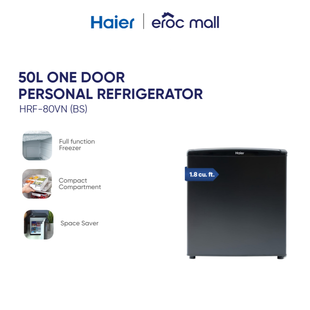 Haier HR-80VN (BS) 1.8 cu.ft./50L Personal Refrigerator (Silver Black ...