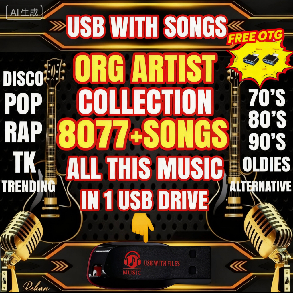 USB FLASHDRIVE WITH 8077+SONGS/MUSIC HIGH QUALITY FREE TYPE C/MICRO ...