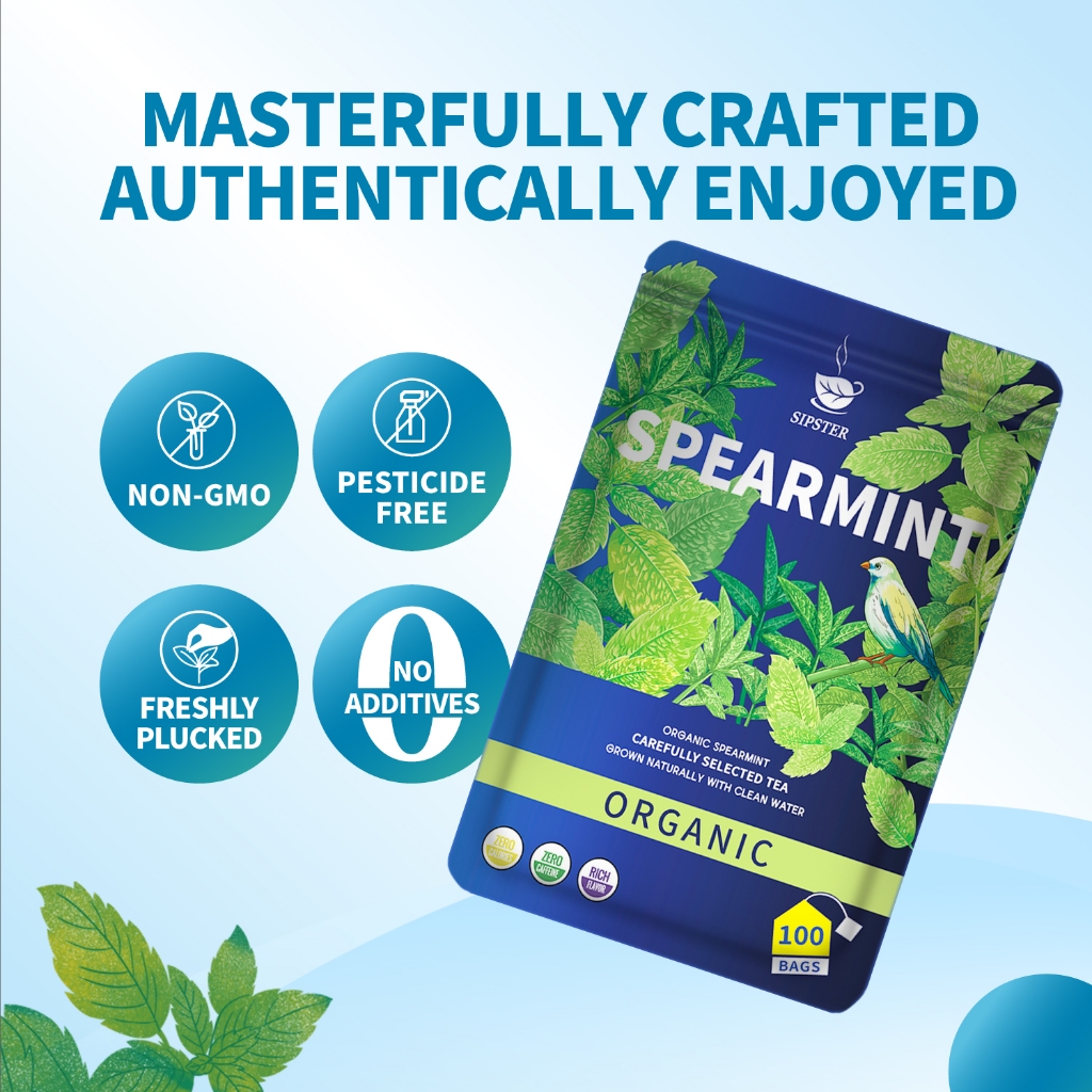 Organic Spearmint Tea – 100 Tea Bags | Caffeine-Free, Non-GMO, Additive ...