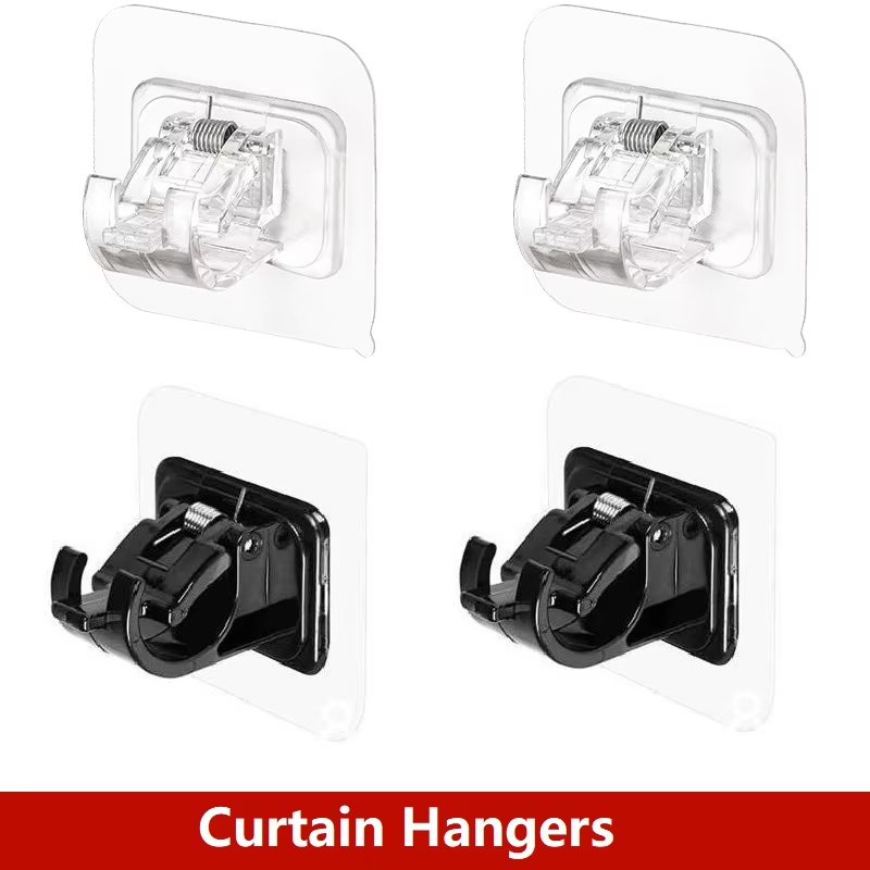 Adjustable Curtain Rod Set Clamp Hooks Self Adhesive Curtain Hanging ...