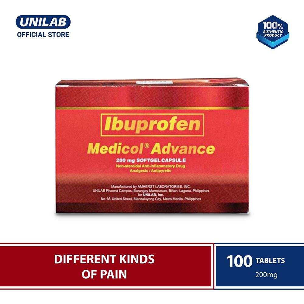 Unilab Medicol Advance 200mg Ibuprofen 100 Capsules - Quick Relief ...