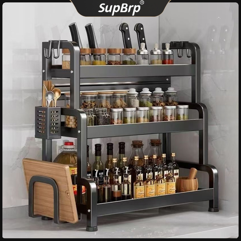 2/3-Tier Spice Rack Stainless Steel Kitchen Condiment Seasoning Storage ...