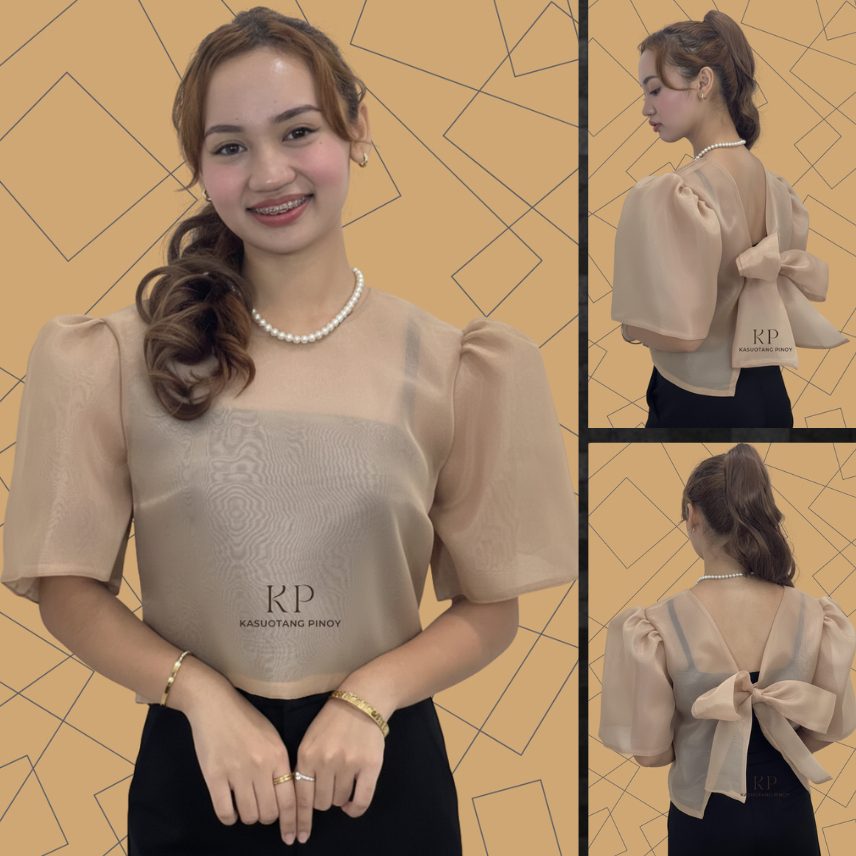Kasuotang Pinoy Modern Filipiniana Juci with Back Ribbon-Choco Brown ...