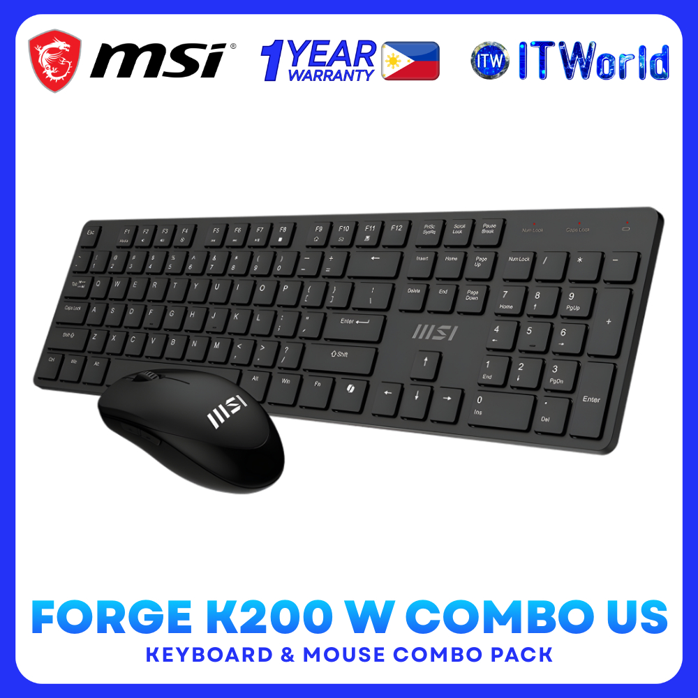MSI FORGE K200 W Wireless Keyboard & Mouse Combo 2.4GHz Desktop PC ...