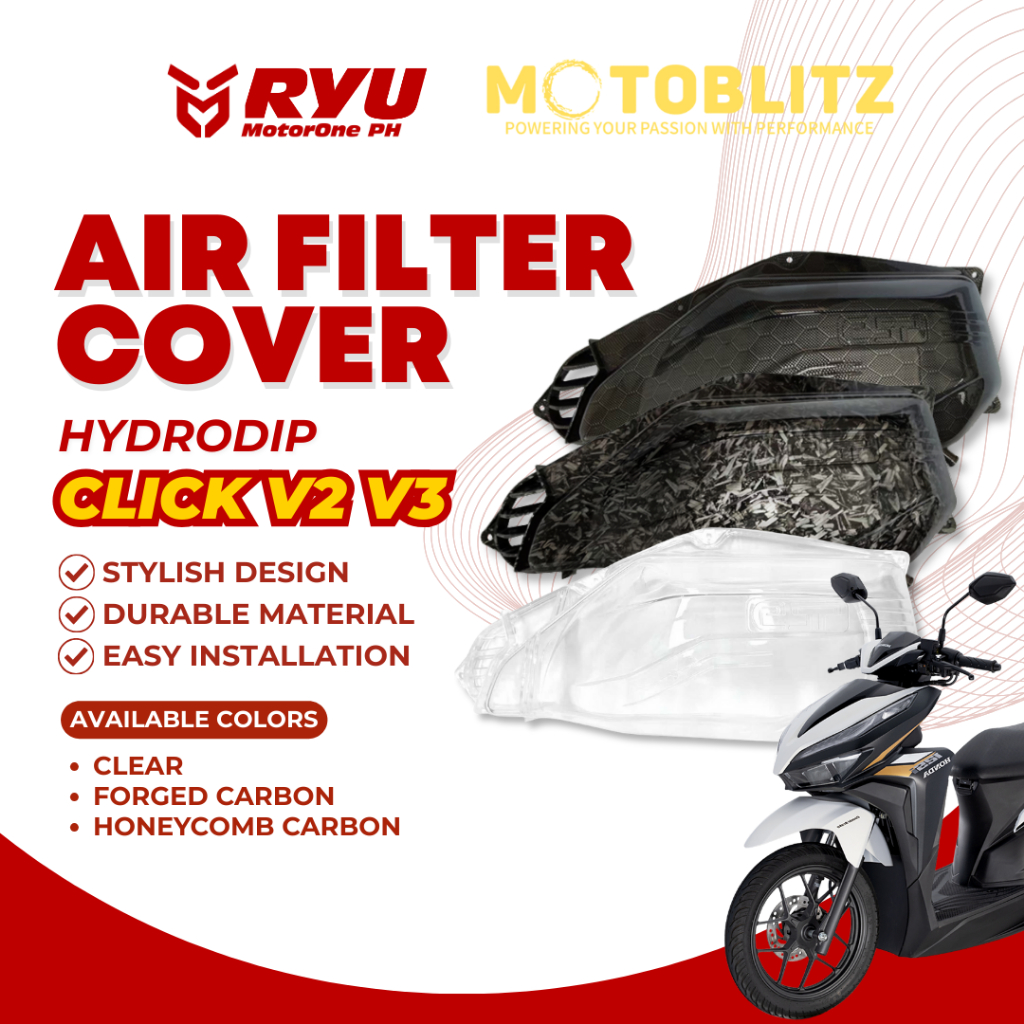 RYU MotoBlitz Air Filter Cover Click V2 V3 Hydropdip Clear Forged ...