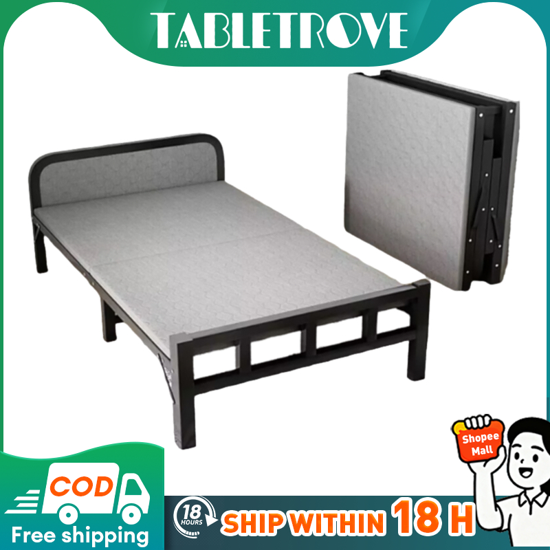 TABLETROVE Folding Bed Metal Foldable Bed Portable Bed Frame Save Space ...