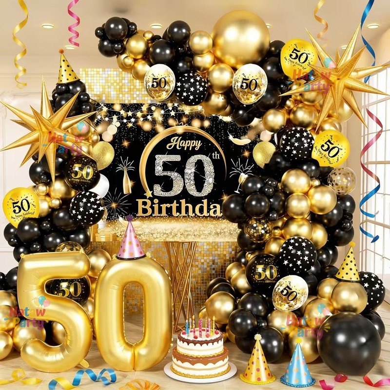 50th 60th 70th Birthday Party Decoration Black Gold Balloon For ...