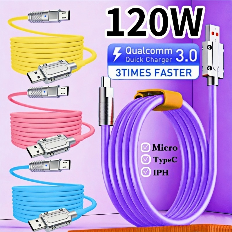 Original 120W Fast Charge Micro USB Wired Zinc Cord 6A Super Quick ...