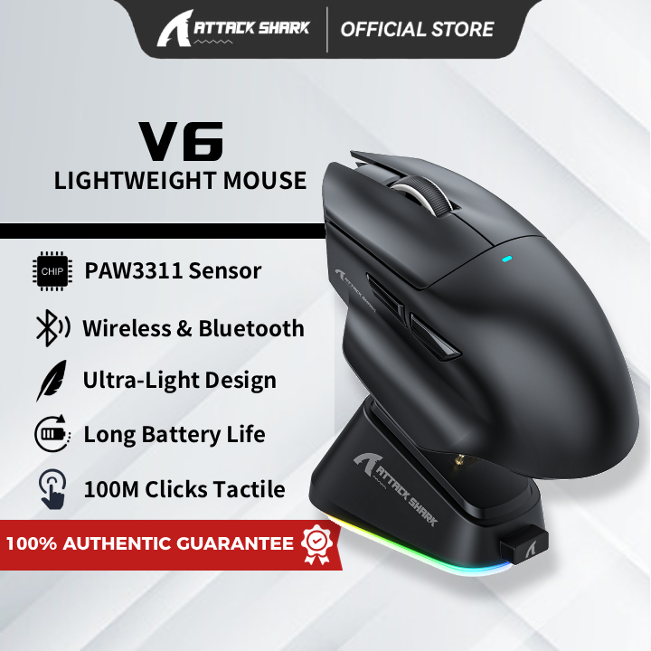 ATTACK SHARK V6 Ultra-Light PAW3311 Tri-Mode Gaming Mouse with Magnetic ...