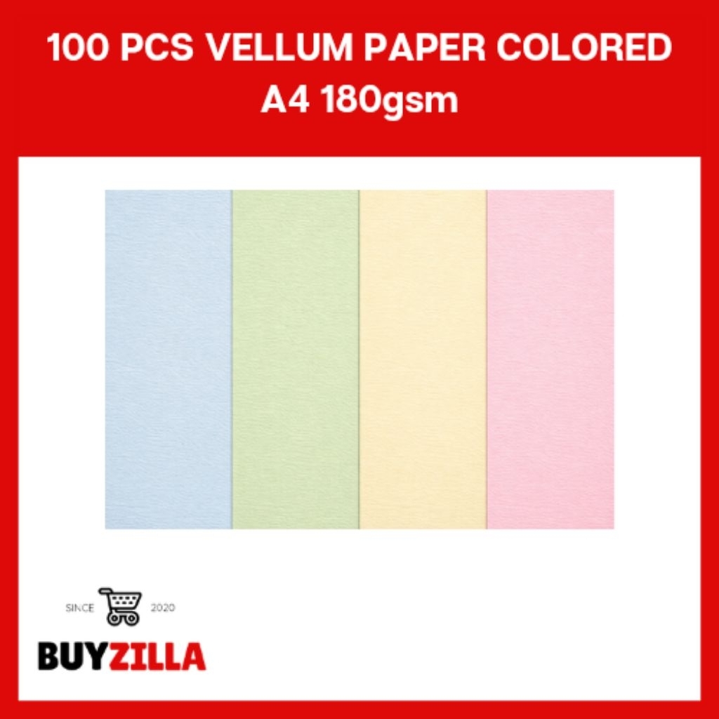 BUYZILLA 100pcs Colored Vellum Board Green Yellow Pink Blue A4 180gsm ...