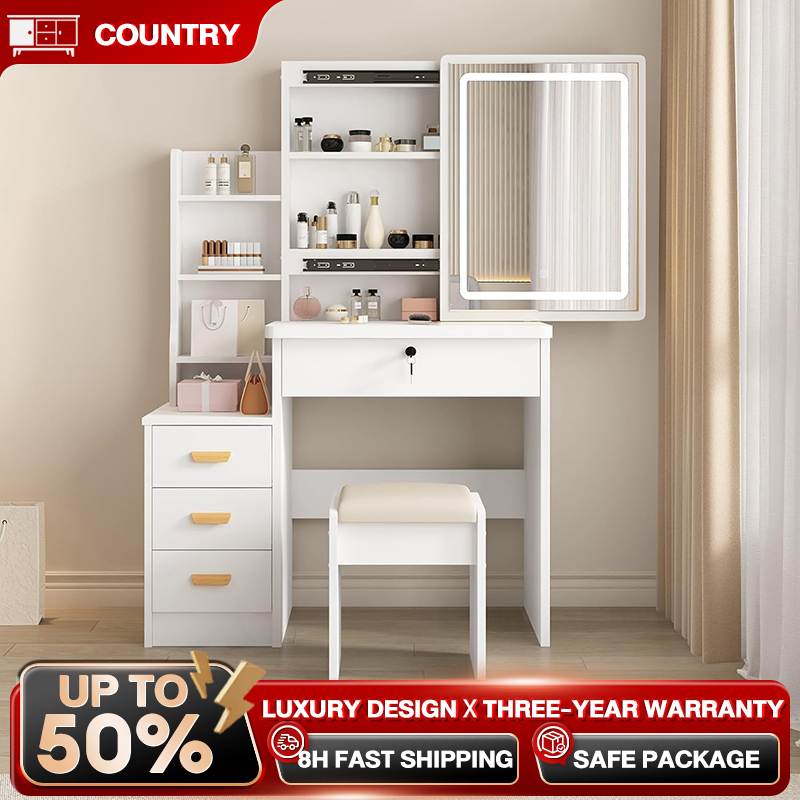 【Ship Today】Dressing Table & LED Mirror Makeup Drawer Storage Table ...