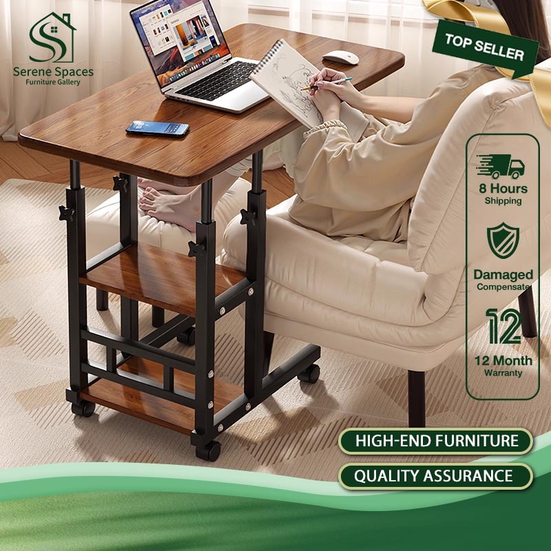 SS Adjustable Table Portable Standing Bed Side Table Mobile Study Table ...
