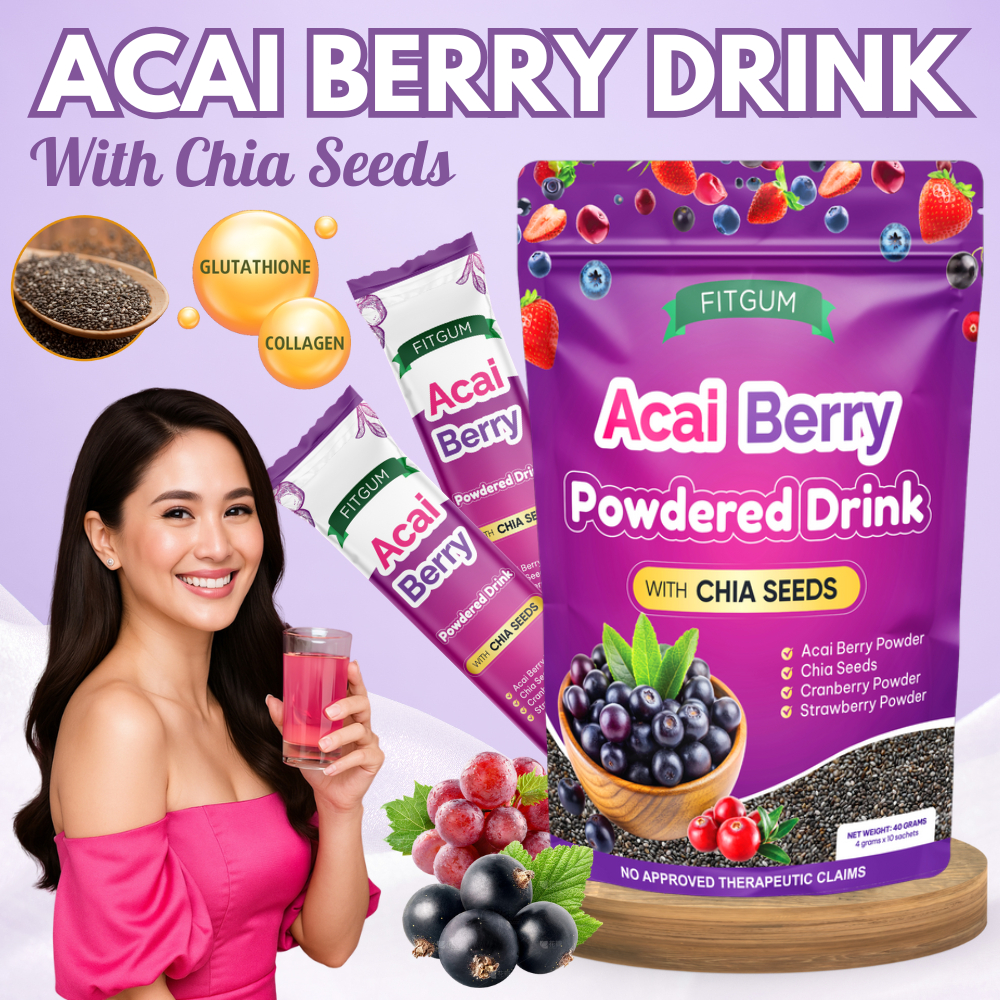 Acai Berry Powdered Drink Fitgum With Chia Seeds Glutathione Collagen ...