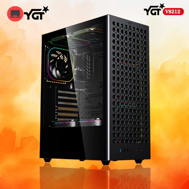 YGT V8212 Desktop Case With Tempered Glass Mid-Tower Mesh Panel Pc ...