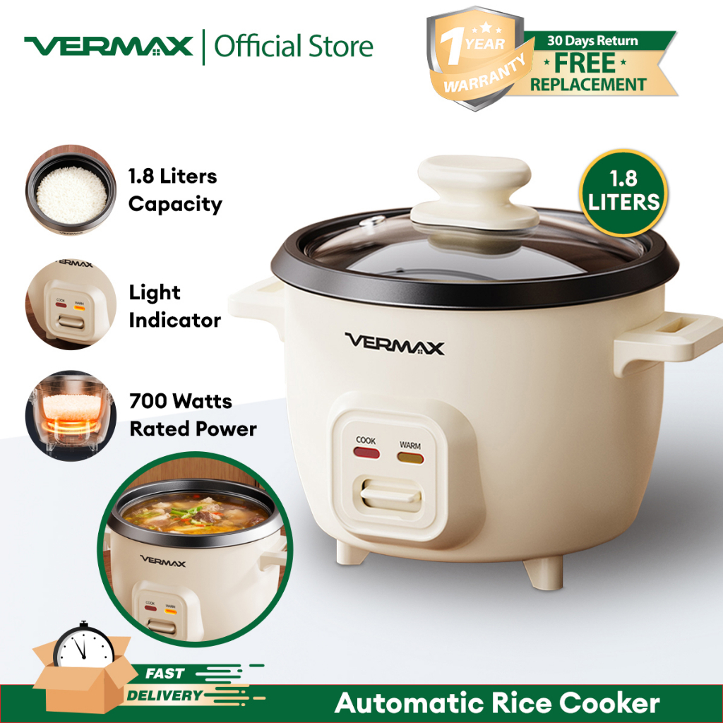 Vermax 1.8L Rice Cooker Drum Type 700W Rice Cooking Soup Making Multi ...