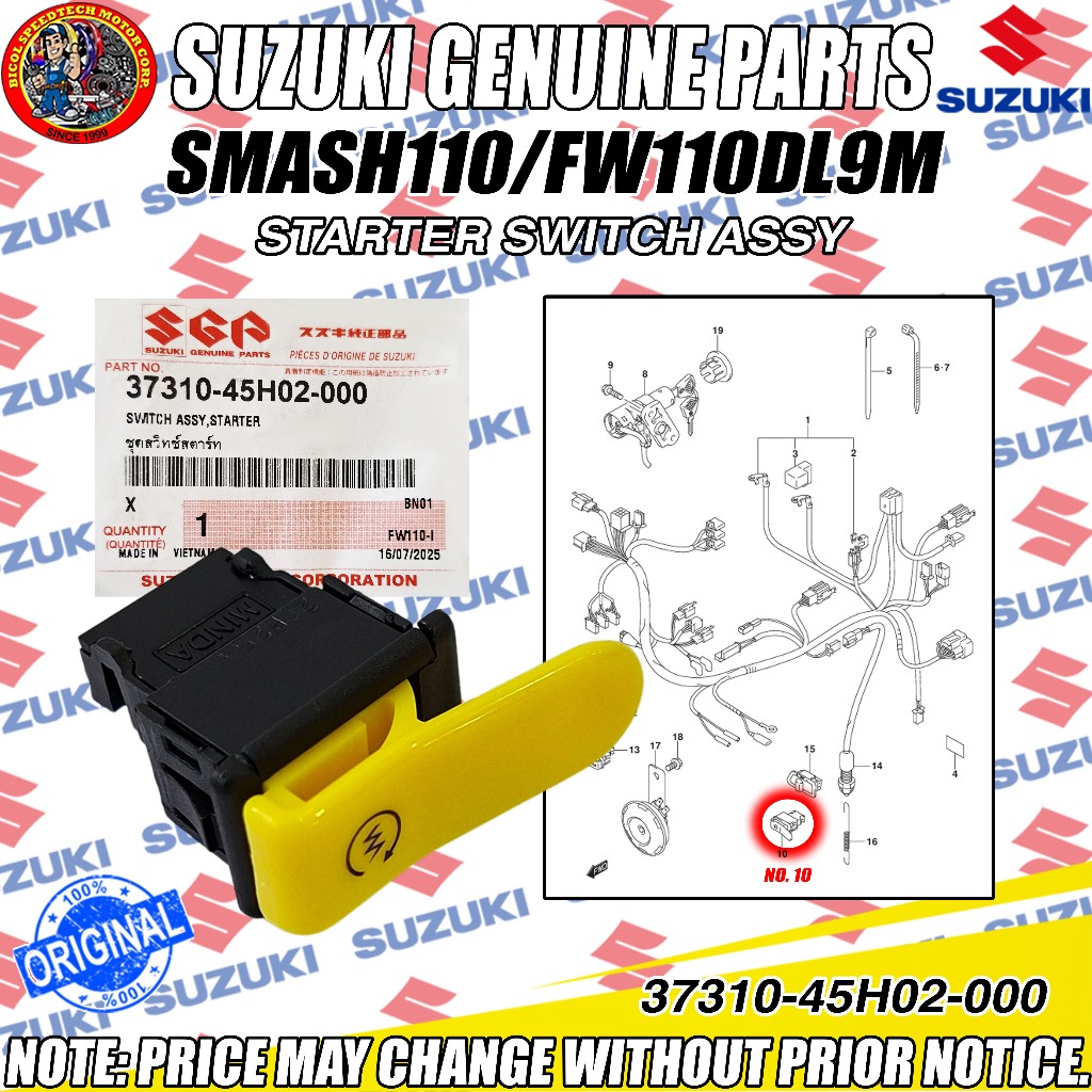 SMASH 110/FW110 DL9M SWITCH ASSY STARTER (SGP) (GENUINE: 37310-45H02 ...